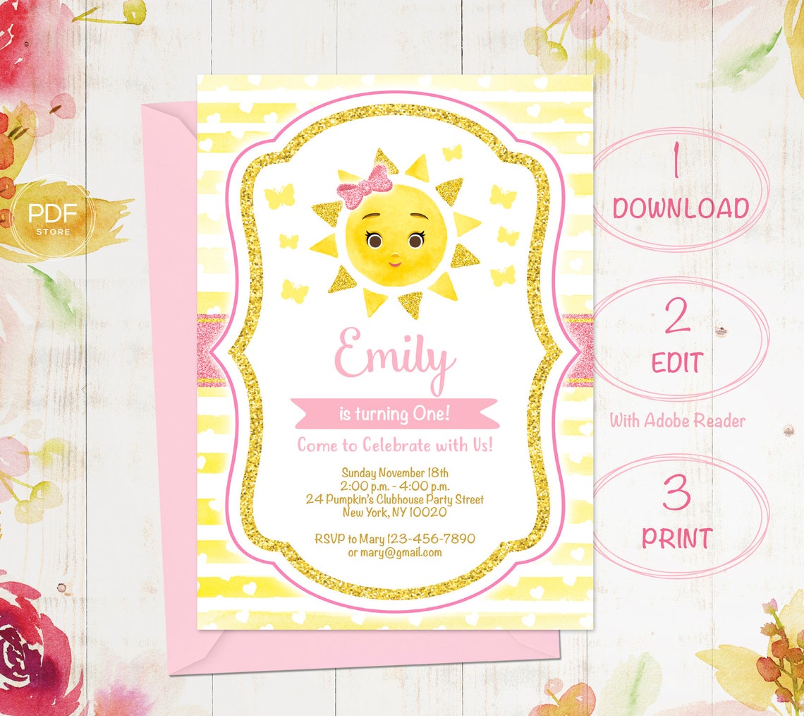 Sunshine Invitation, Sunshine Birthday Invitation, Sunshine Party ...