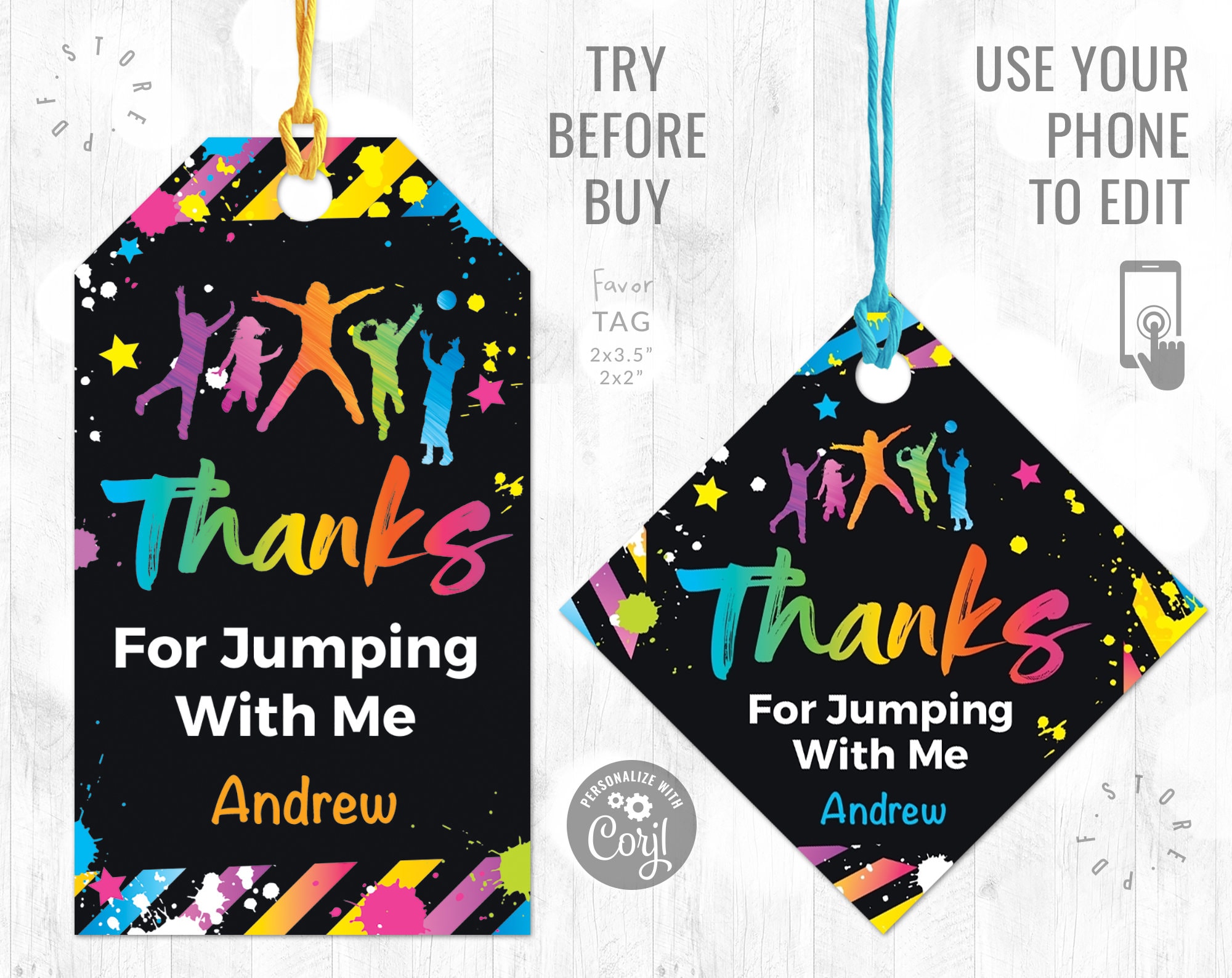 Editable Jump Party Tags // Diamond Cut Printable Favor Tag ...