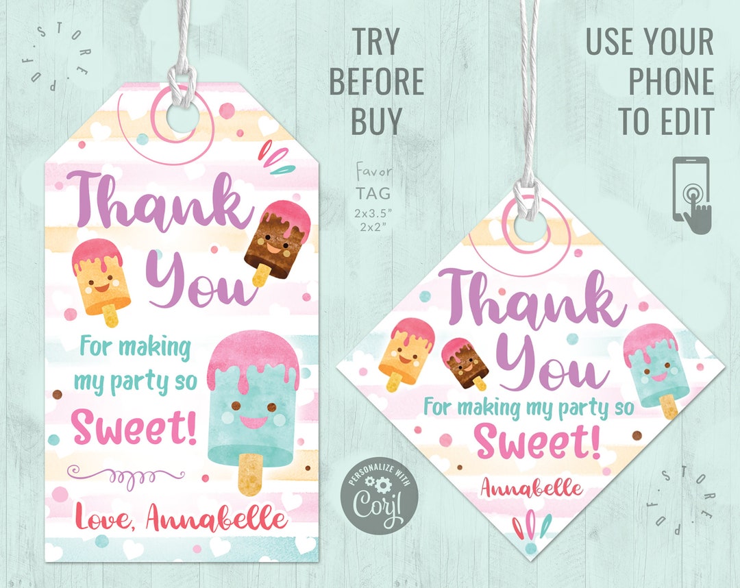 Editable Ice Cream Favor Tags Sweet Celebration Thank You Tags Sweet ...