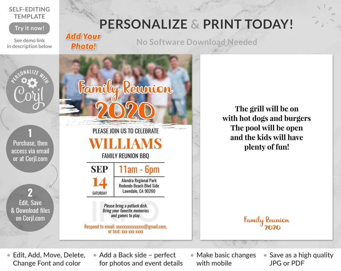 Editable Invitation Family Reunion Custom Photo Invite Instant Access ...