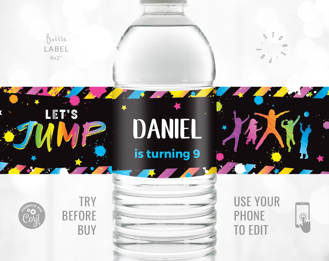 Jump Birthday Party Bottle Label Template Printable Custom | Etsy