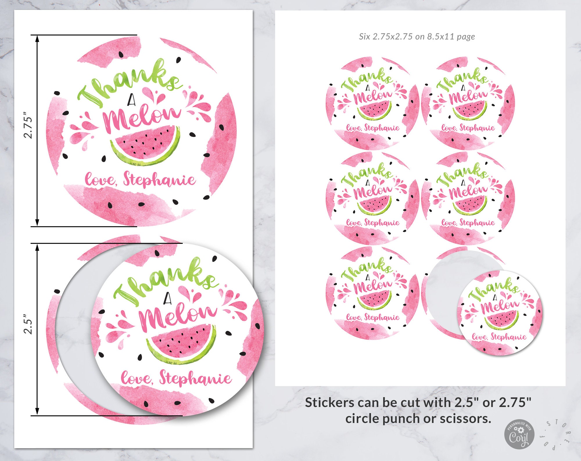 Thanks a Melon Round Stickers for Favor Bags Watermelon Party Decor ...