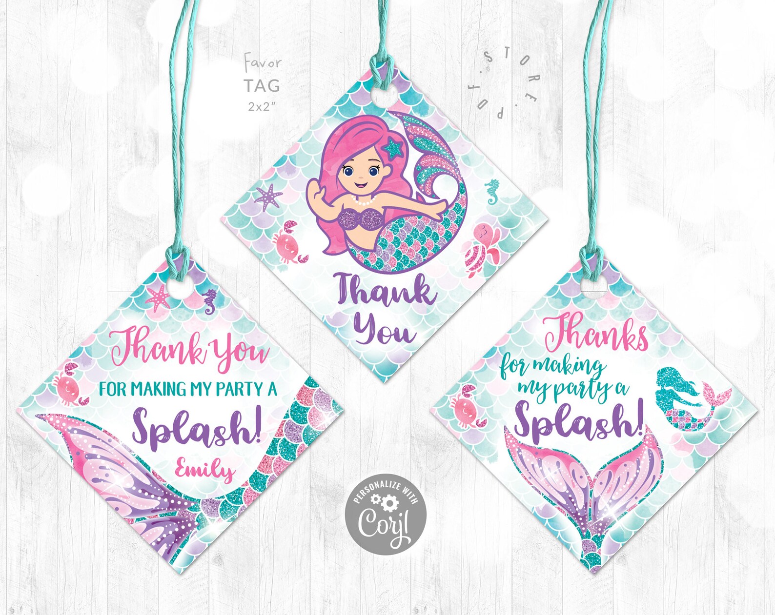 Mermaid Favor Tags Editable Template Under the Sea Mermaid Party Decor ...