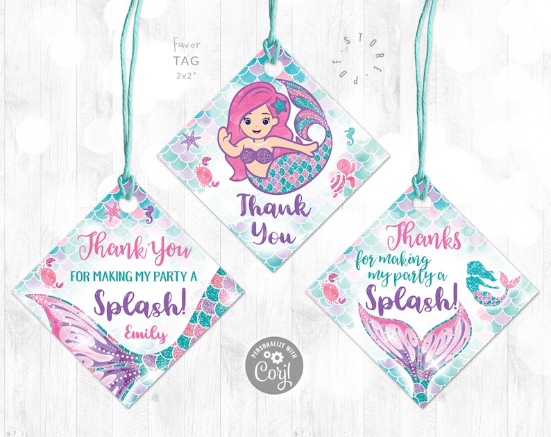 Mermaid Favor Tags Editable Template Under the Sea Mermaid Party Decor ...