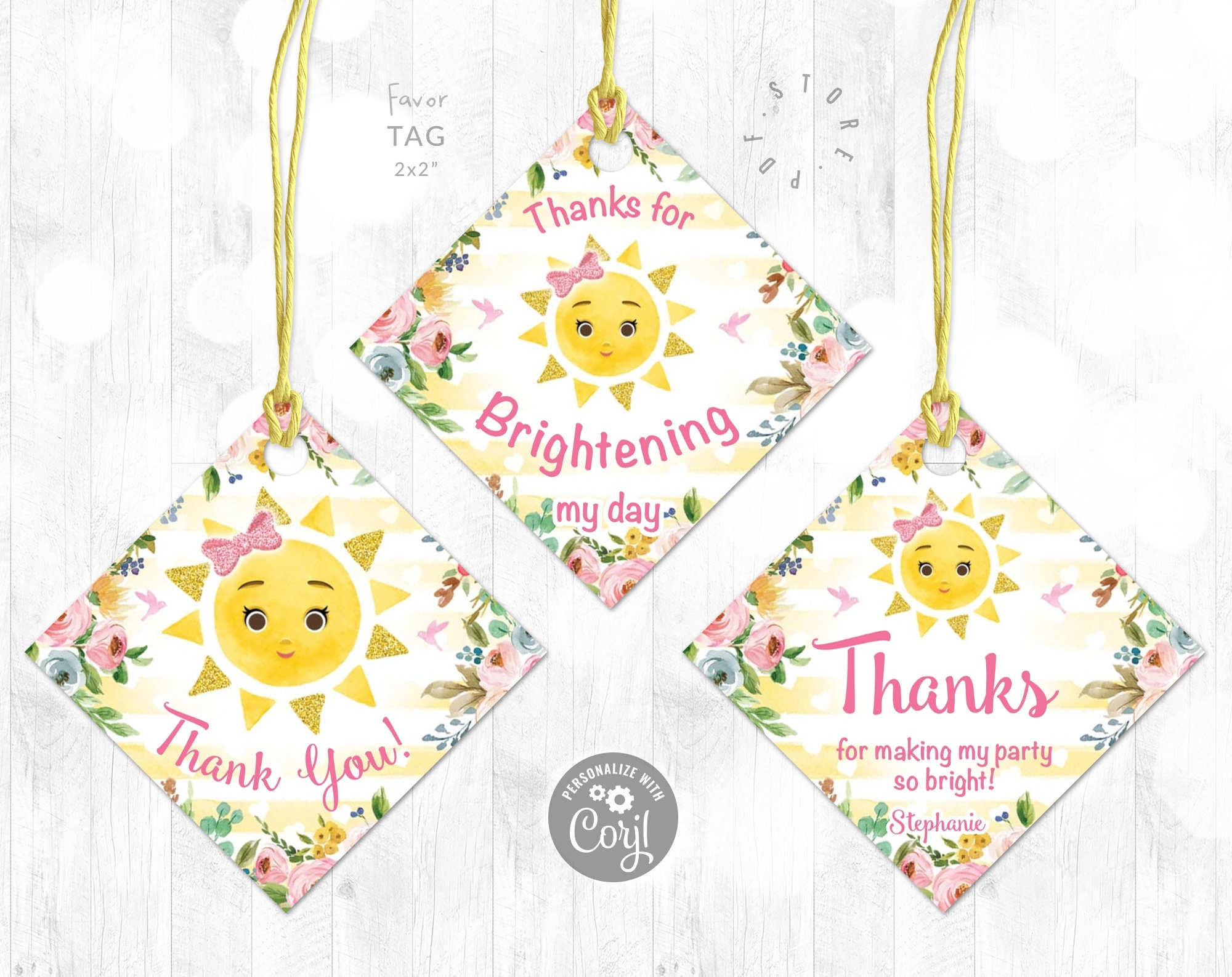 Editable Favor Tags Sunshine Birthday Party Decor Printable Edit ...