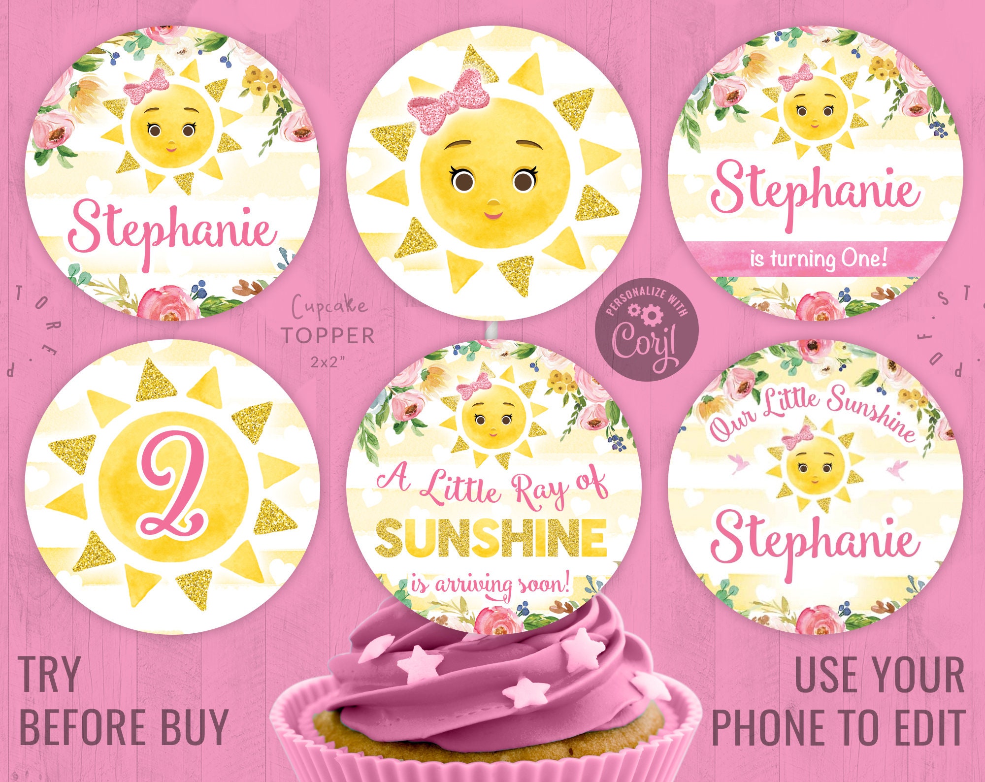 Editable Sunshine Cupcake Toppers Our Little Sunshine Party Decor ...
