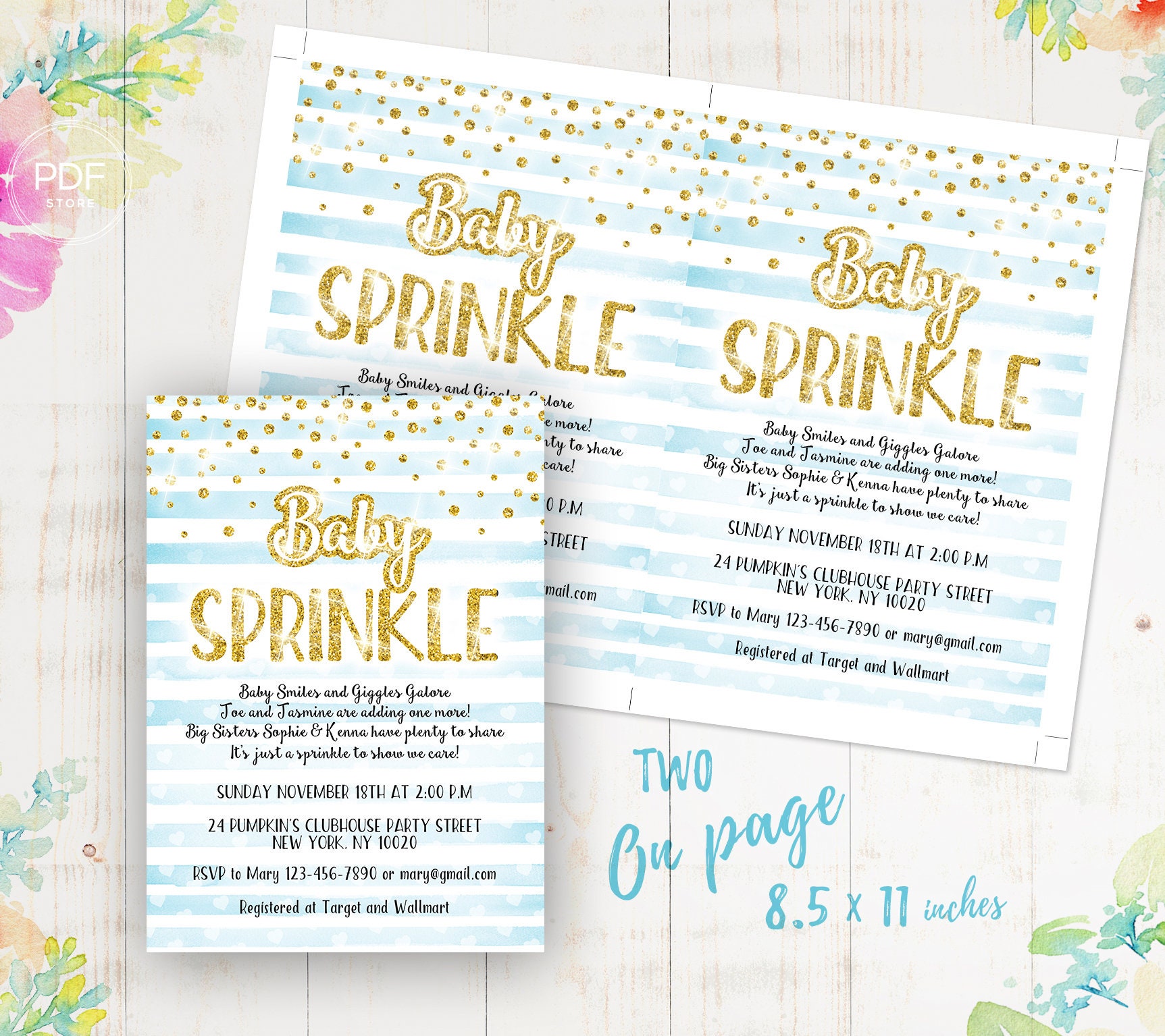 Baby Sprinkle Invitation, Blue Baby Sprinkle Invitation, Baby Shower ...