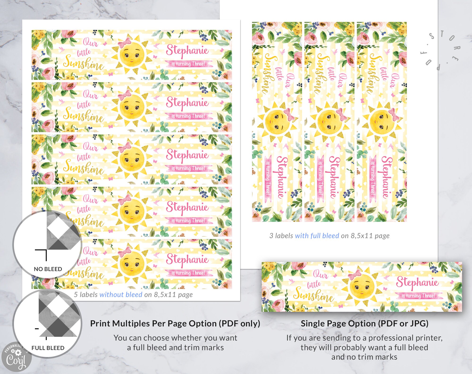Our Little Sunshine Birthday Party Bottle Label Template Printable ...