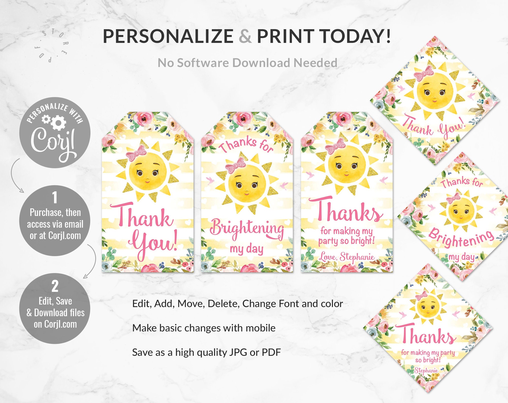 Editable Favor Tags Sunshine Birthday Party Decor Printable Edit ...