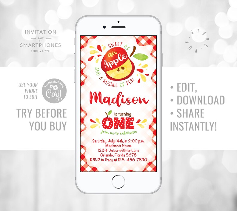 Apple First Birthday Editable Invitation Sweet as an Apple and - Etsy