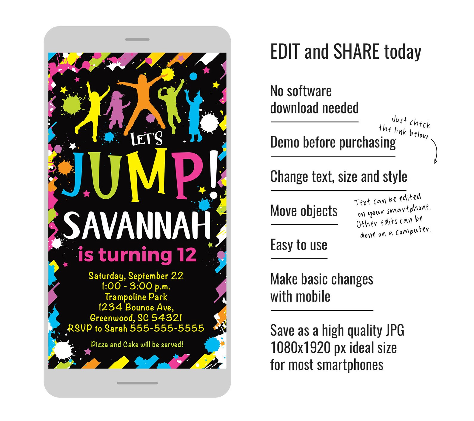 Jump Invitation Bounce House Invite Trampoline Birthday Pump It up ...