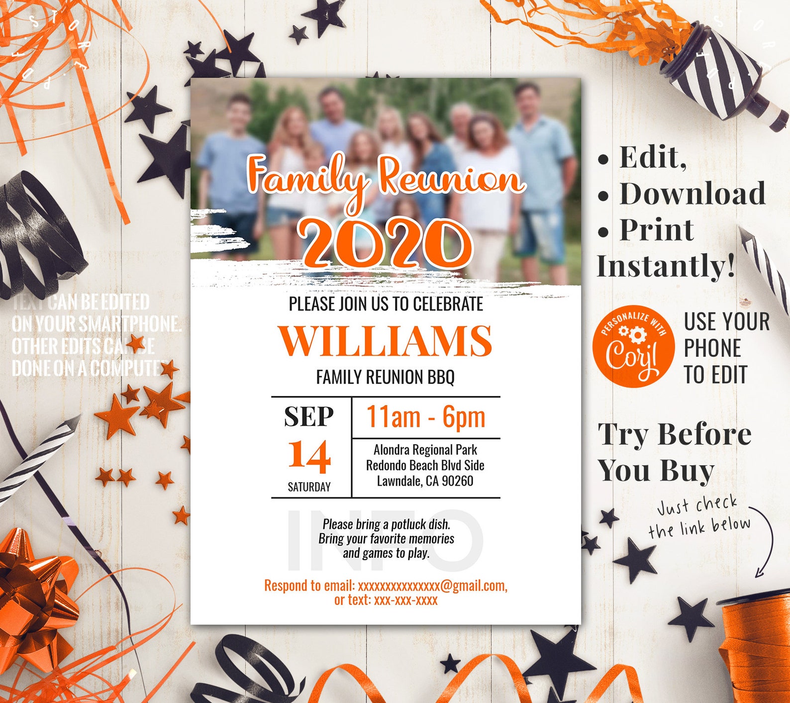 Editable Invitation Family Reunion Custom Photo Invite Instant Access ...