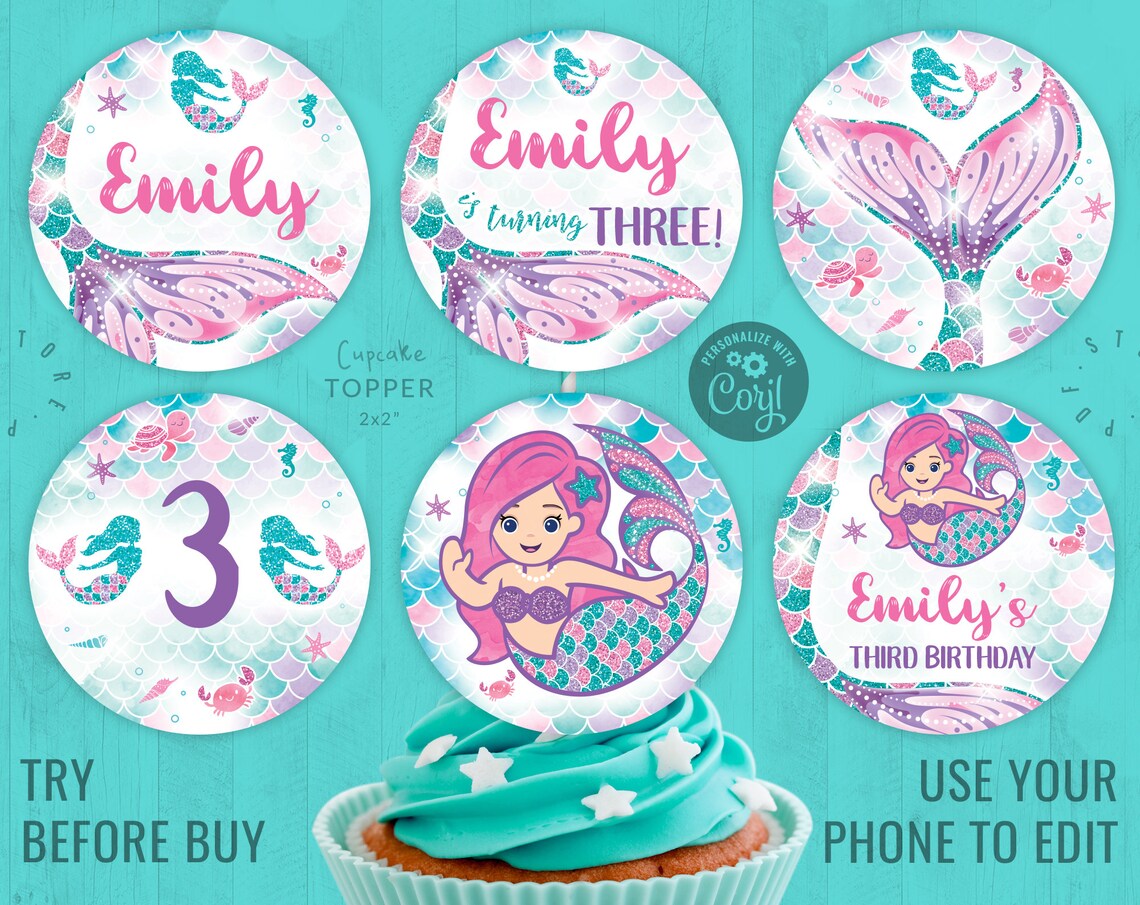 Mermaid Cupcake Toppers Under the Sea Mermaid Party Decor Printable ...