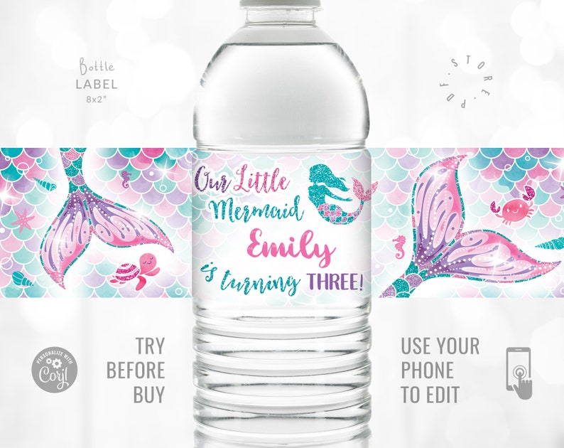 Our Little Mermaid Birthday Party Bottle Label Template Printable ...