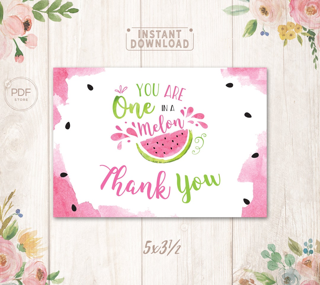 Watermelon Thank You Card One in a Melon Thank Notes Watermelon Theme ...