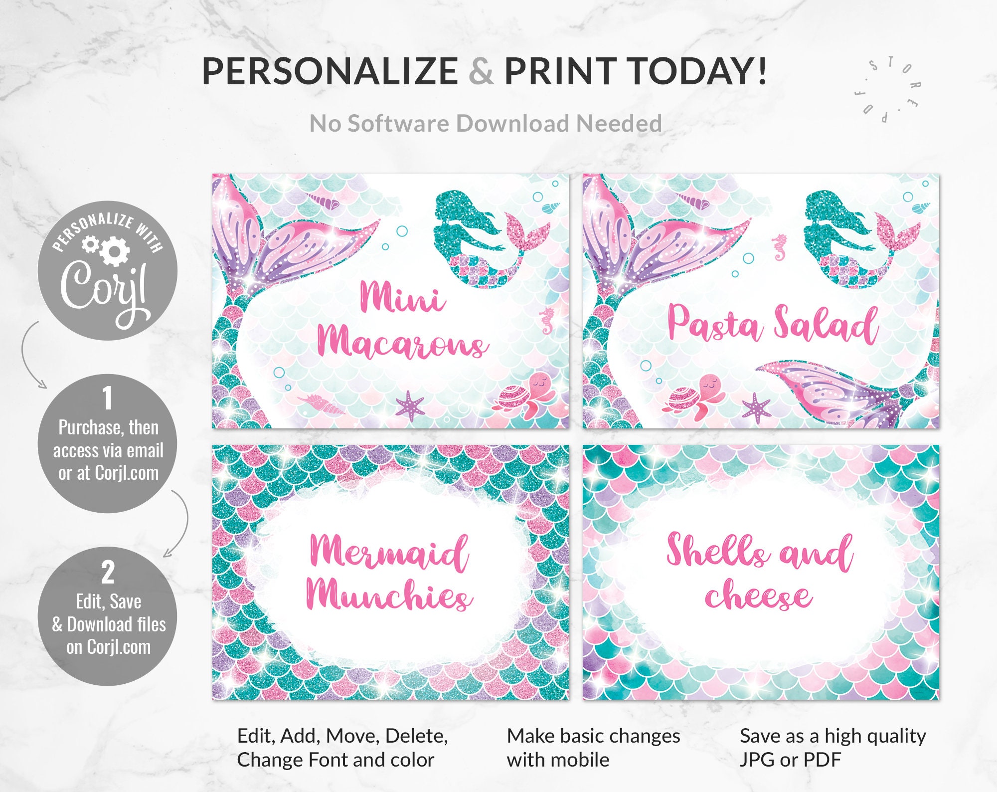Mermaid Party Food Tent Cards Under the Sea Mermaid Tent Place Cards ...