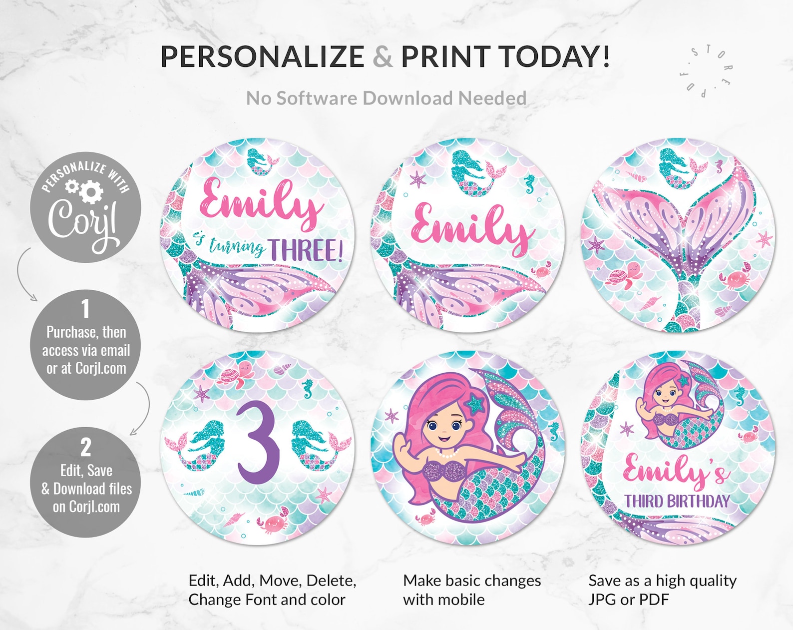 Mermaid Cupcake Toppers Under the Sea Mermaid Party Decor Printable ...