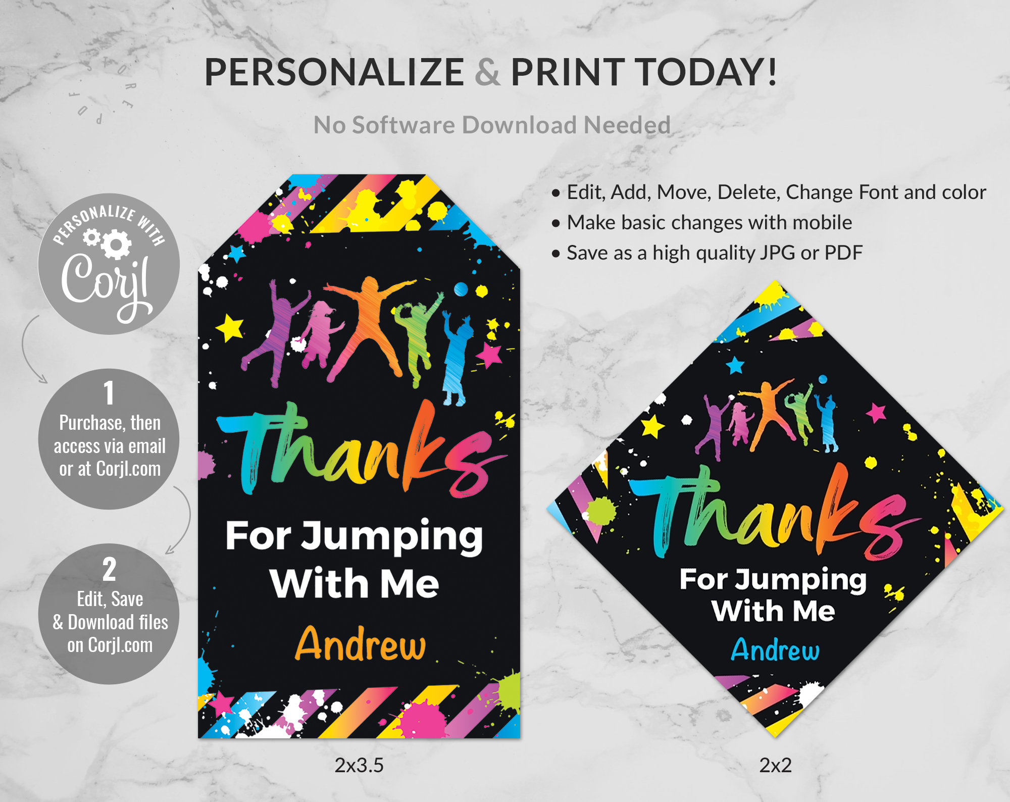 Editable Jump Party Tags // Diamond Cut Printable Favor Tag ...