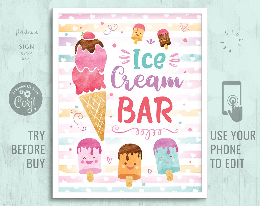 Ice Cream Bar Sign Sweet Celebration Ice Cream Party Sign Ice Cream ...