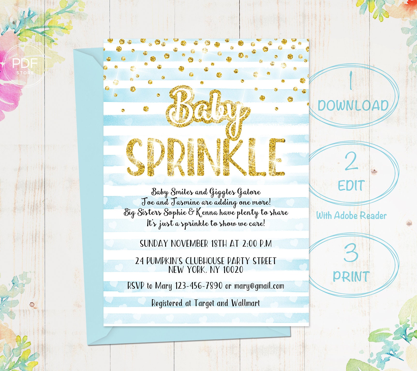Baby Sprinkle Invitation, Blue Baby Sprinkle Invitation, Baby Shower ...