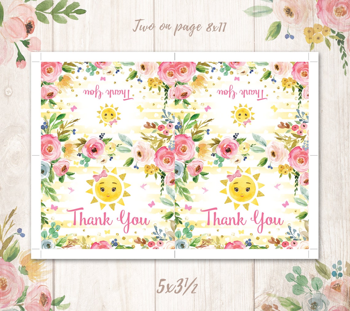 Sunshine Thank You Card Our Little Sunshine Birthday Thank Notes ...