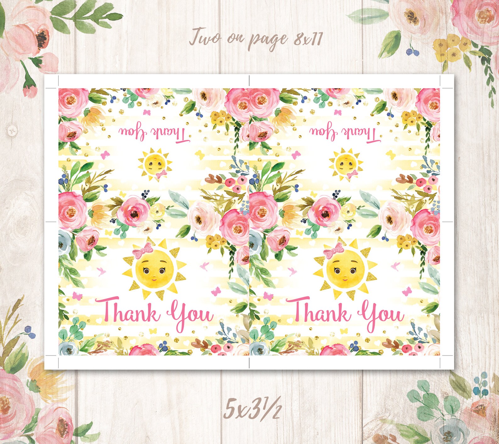 Sunshine Thank You Card Our Little Sunshine Birthday Thank Notes ...