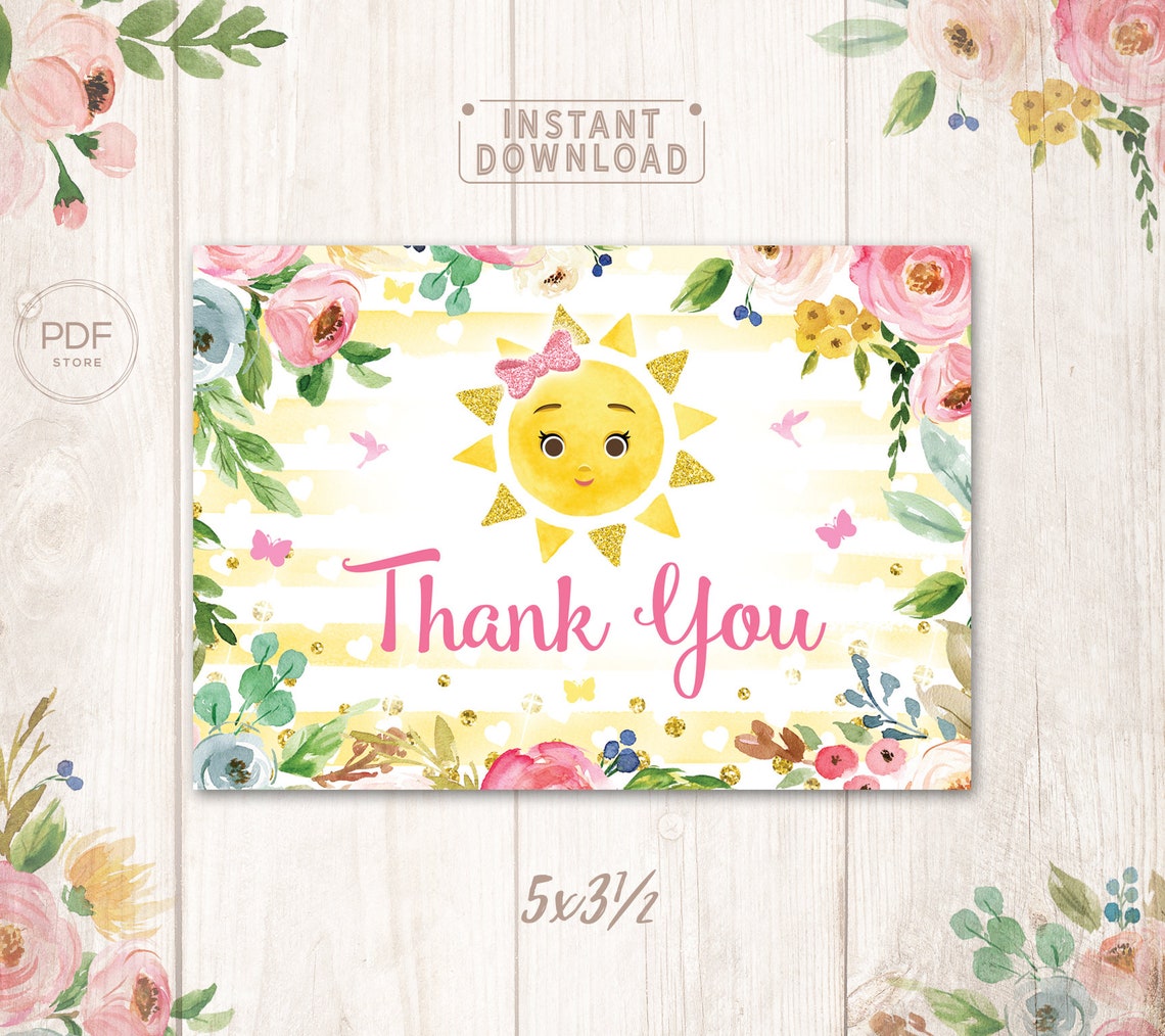 Sunshine Thank You Card Our Little Sunshine Birthday Thank Notes ...
