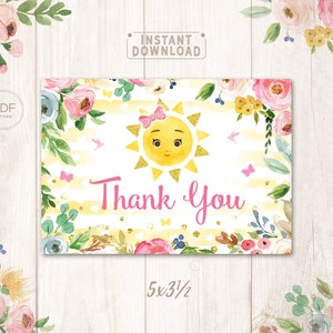 Sunshine Thank You Card Our Little Sunshine Birthday Thank Notes ...
