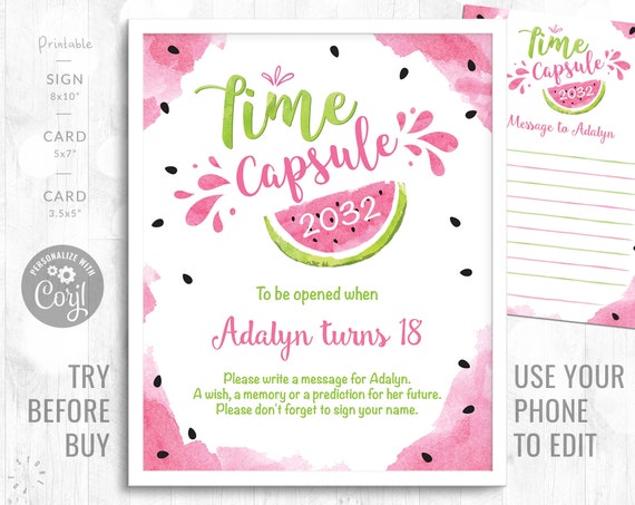 Editable Time Capsule Sign With Matching Printable Message - Etsy