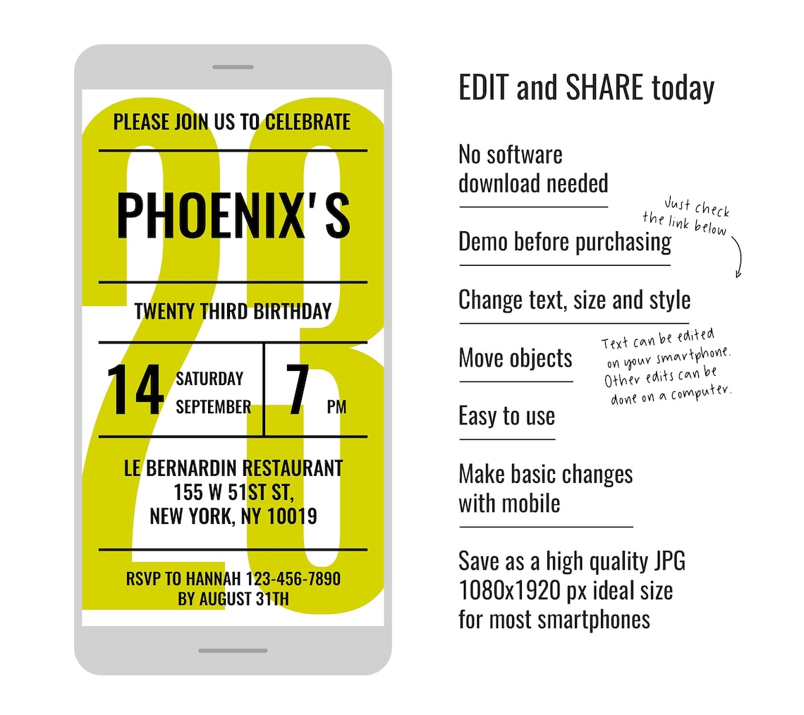 Editable Electronic Birthday Invitation Any Age Invitation Instant ...