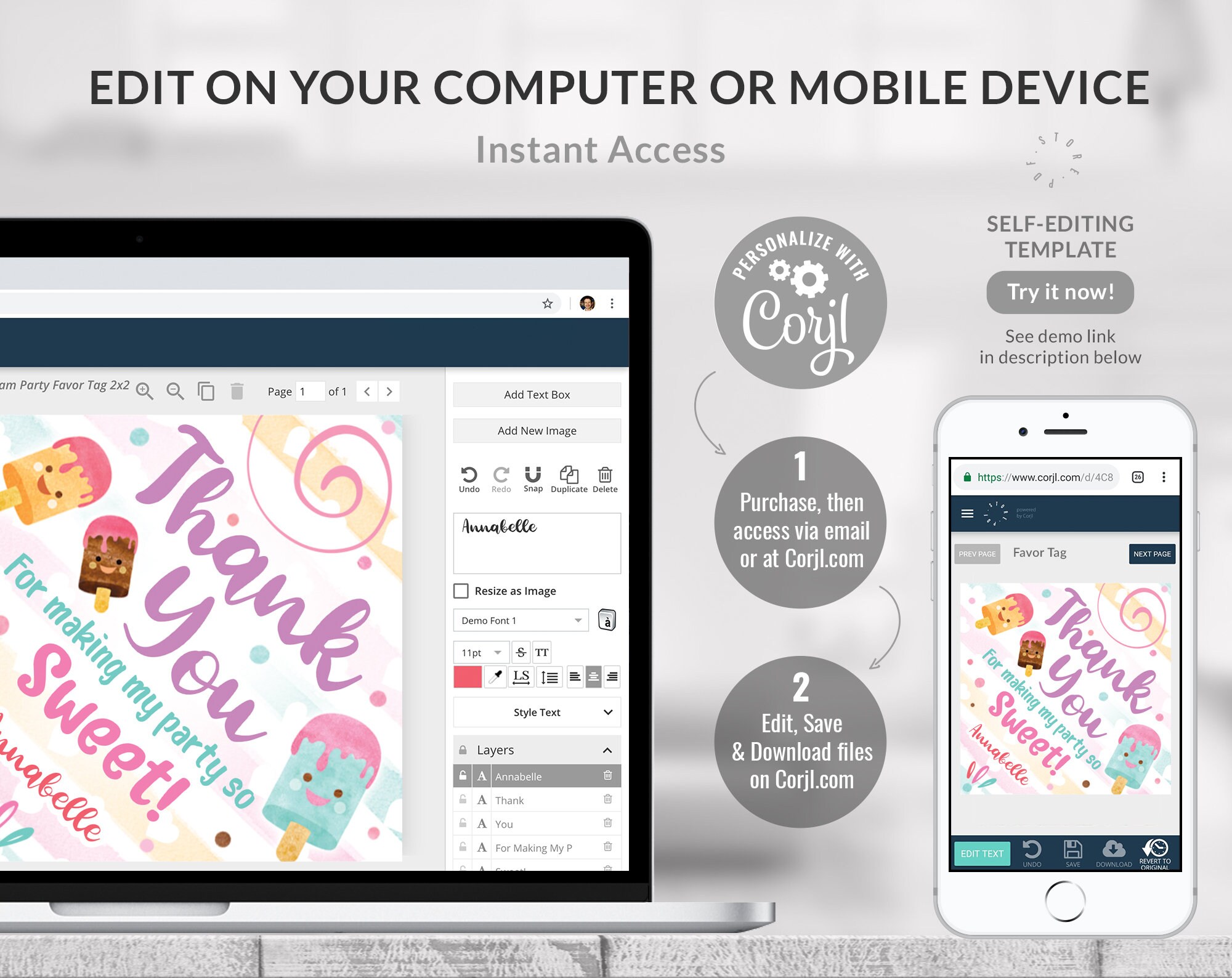 Editable Ice Cream Favor Tags Sweet Celebration Thank You Tags Sweet ...