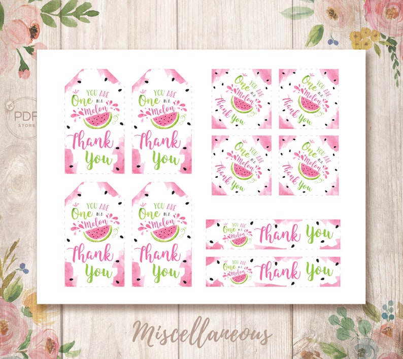 Watermelon Favor Tags Birthday Party One in a Melon 1st - Etsy