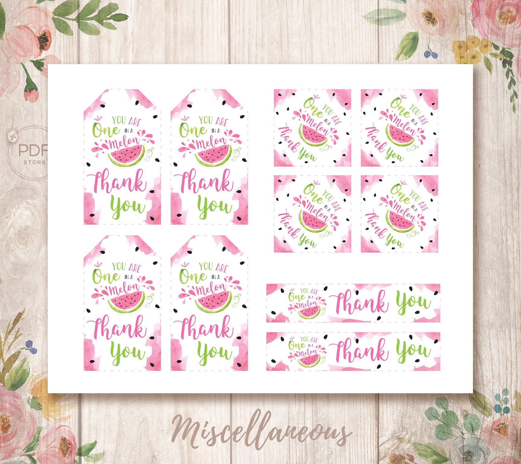 Watermelon Favor Tags Birthday Party One in a Melon 1st - Etsy