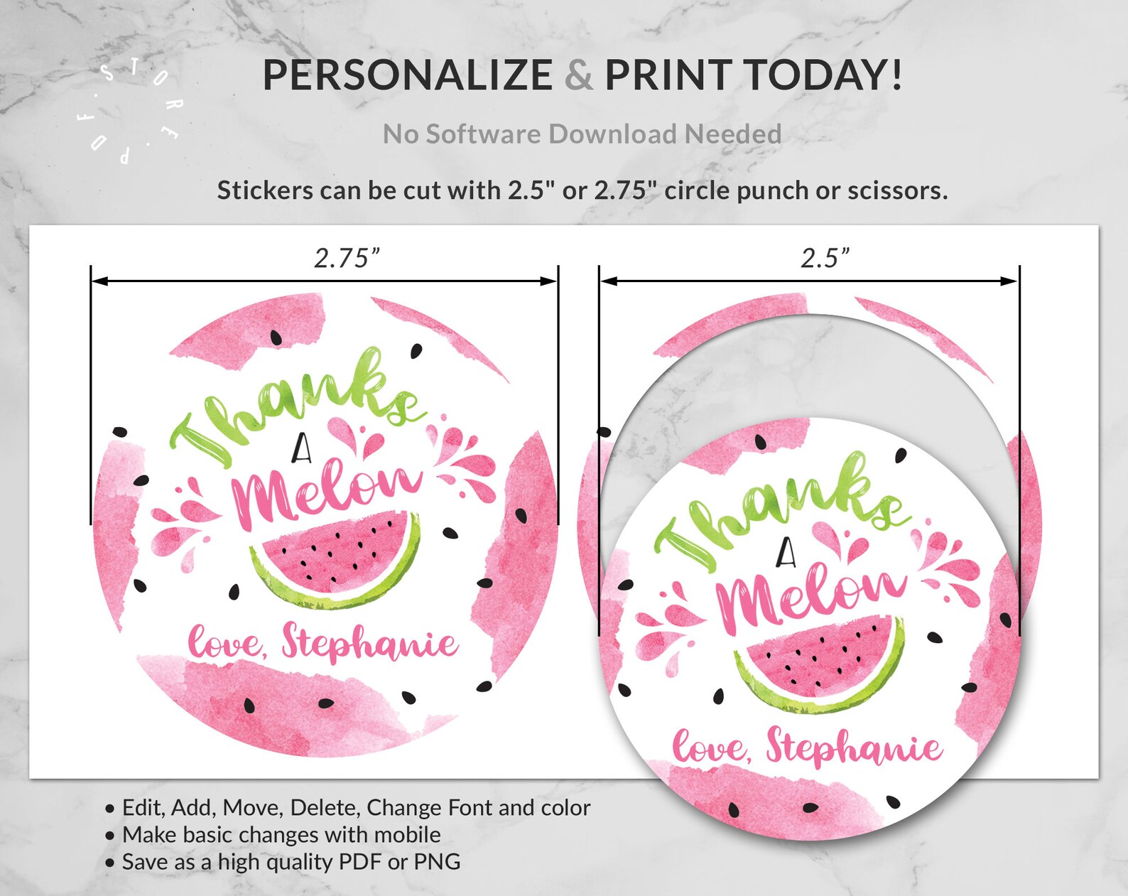 Thanks a Melon Round Stickers for Favor Bags Watermelon Party Decor ...