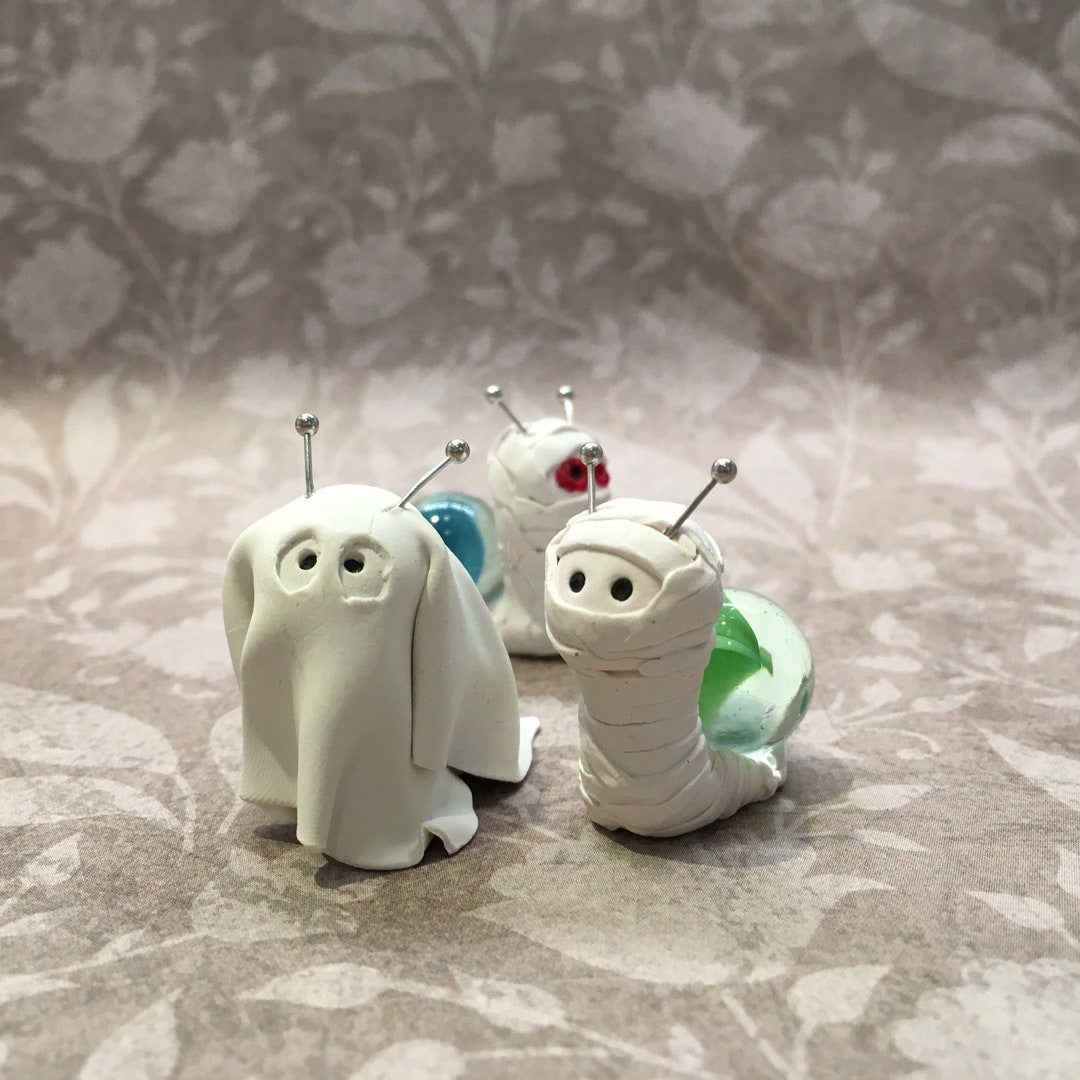 Polymer Clay Marble Snail Mummy or Ghost Halloween Fairy Garden Figure ...