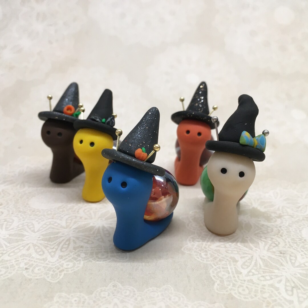 Polymer Clay Marble Snail Witch / Halloween Fairy Garden Miniature ...