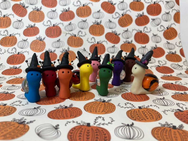 Polymer Clay Marble Snail Witch for Fairy Garden or Display , Halloween ...