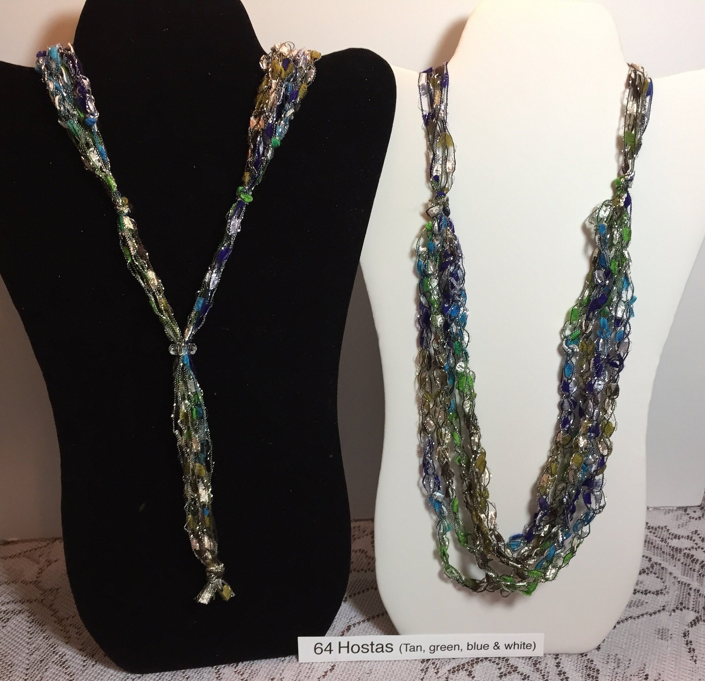 64. Hostas, Adjustable Crochet Trellis or Ladder Ribbon Yarn Necklace ...