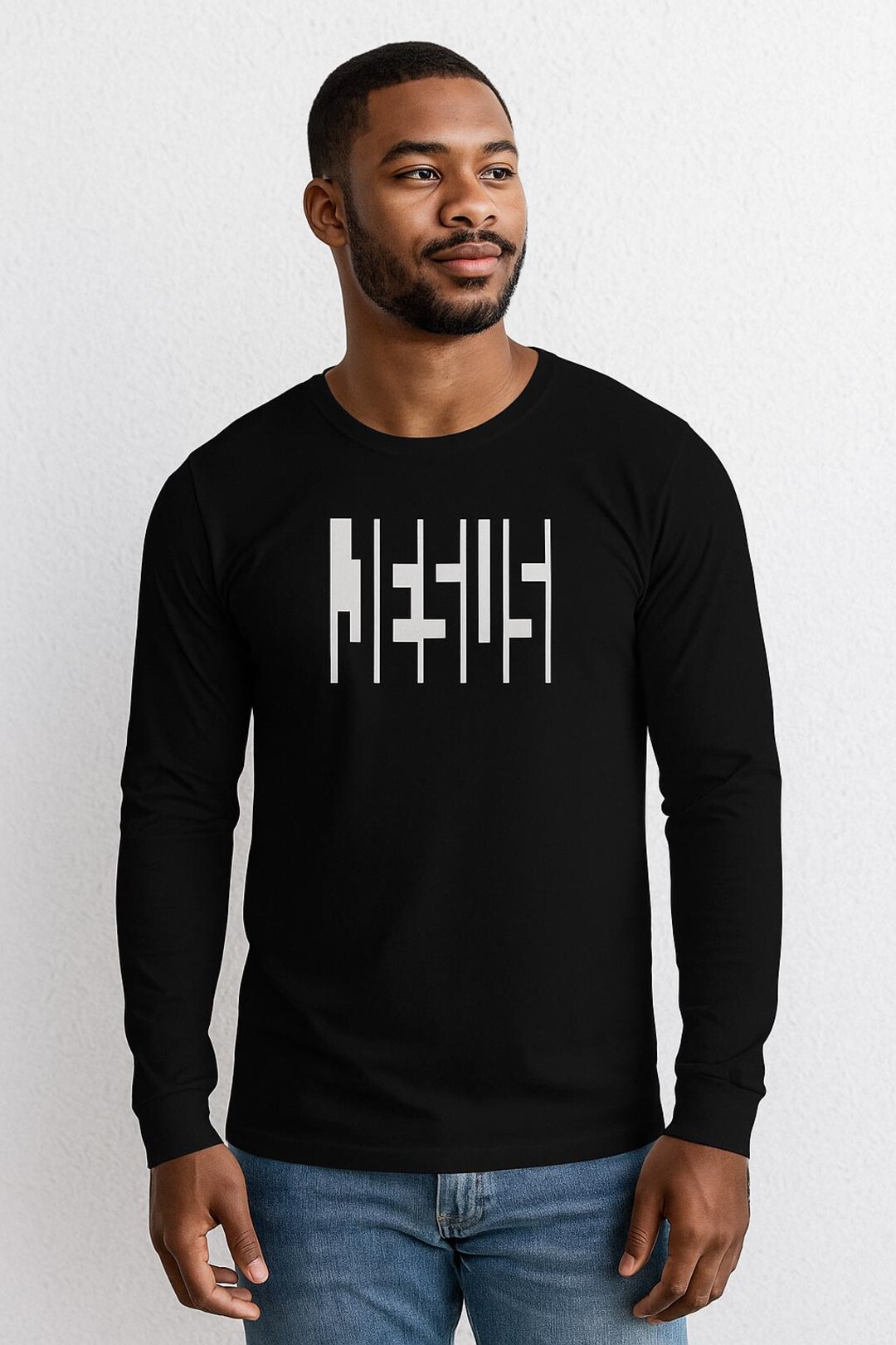 Jesus Barcode Print Long Sleeve T-shirt, Christian Apparel - Etsy