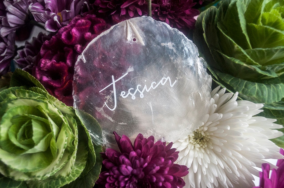 Personalised Shell Christmas Gift Tags Calligraphy Favor | Etsy UK