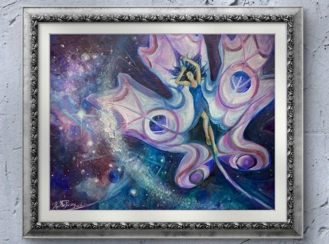 OIL PAINTING Fairy on Purple Maple Leaf With Butterfly Markings in ...