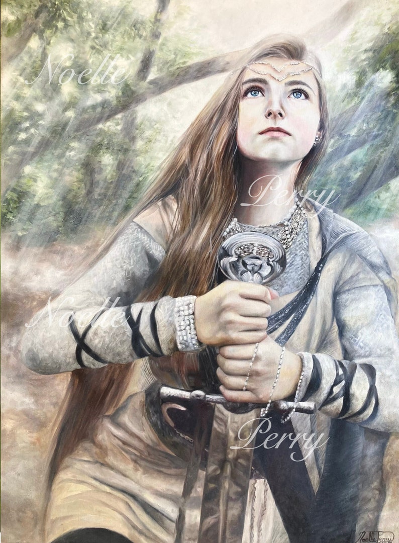 ORIGINAL OIL Warrior Princess With Sward Looking up to Heaven Prophetic ...