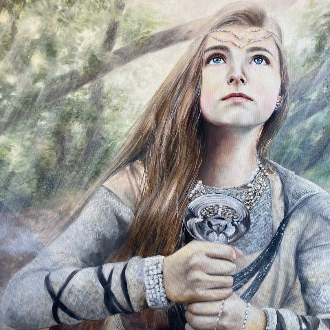 ORIGINAL OIL Warrior Princess With Sward Looking up to Heaven Prophetic ...