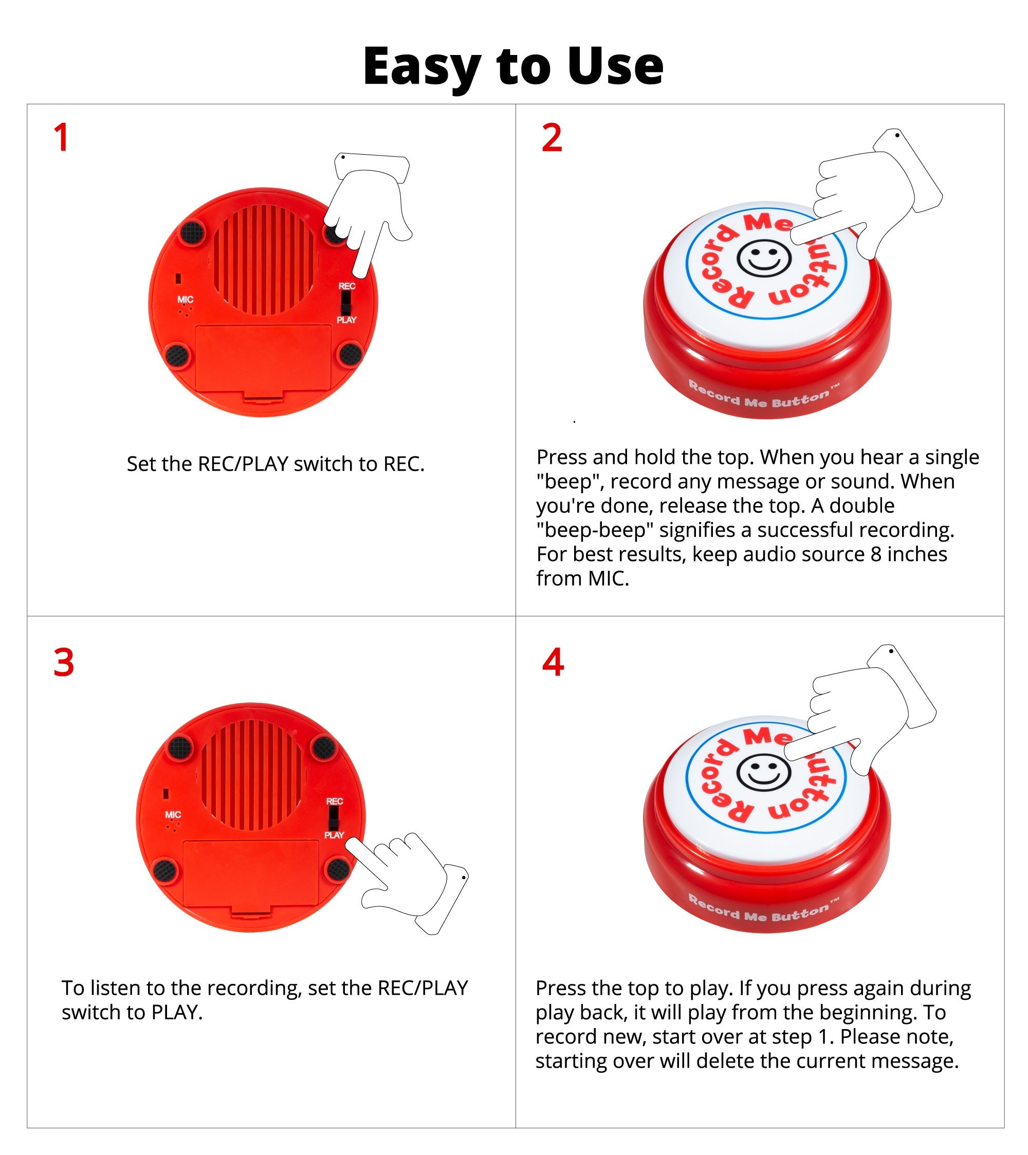 Record Me Button - Unique Cheerful Design Recordable With Built-in MIC ...