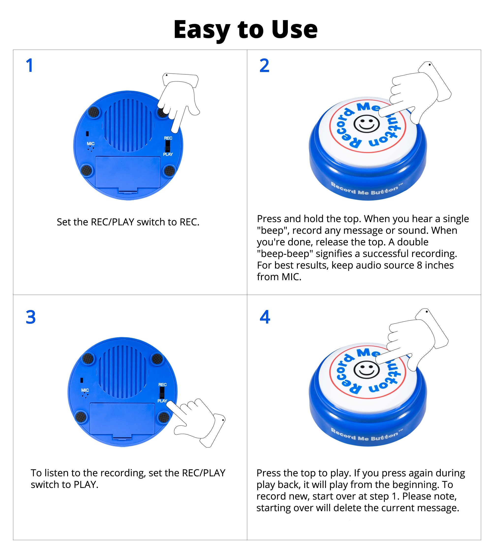 Recordable Sound Button – 30-second Custom Audio Message, Blue - Etsy