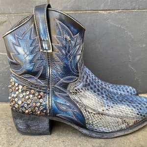 SENDRA Blue Cowboy Boots Nubuck Leather and Python Leather Sz 38 | US 7 ...