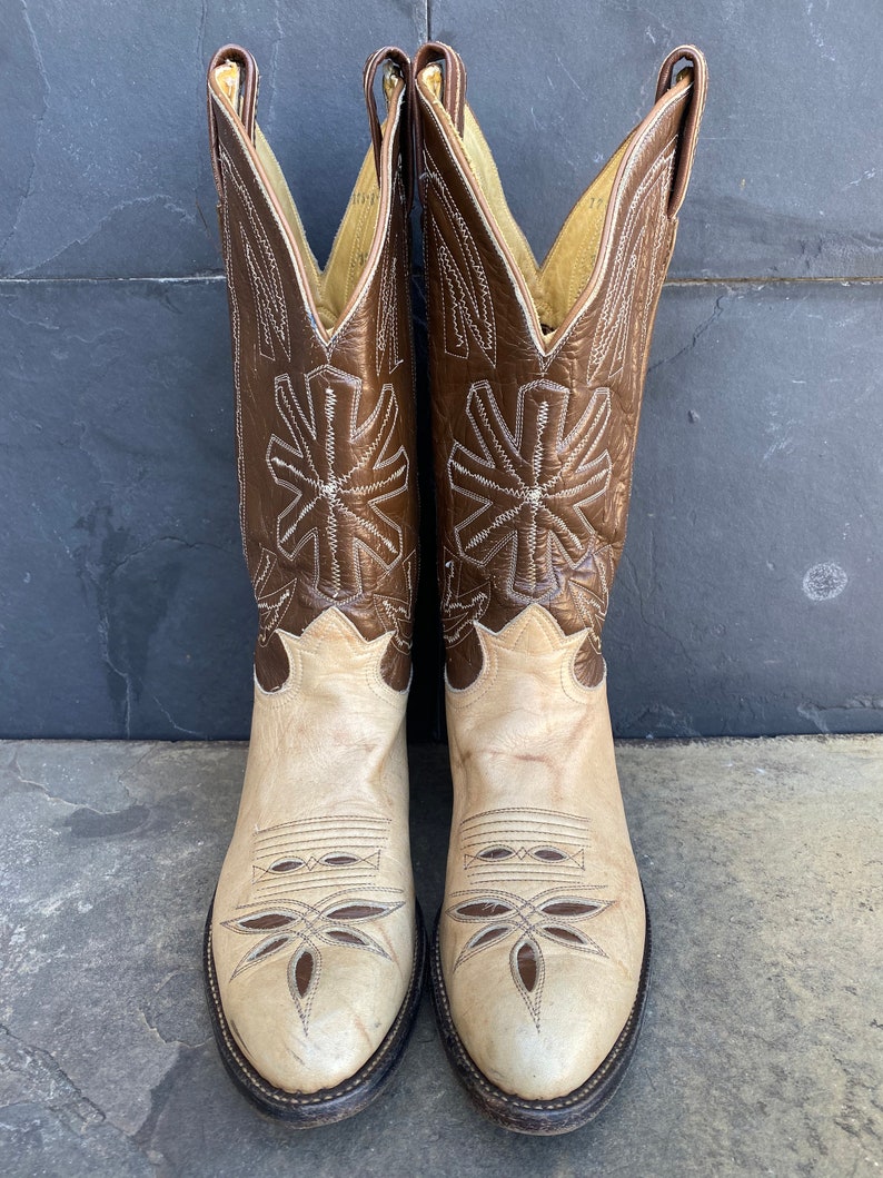 Tony Lama Cowboy Boots Mens Wingtip Gold Label 2 Tone Urban - Etsy