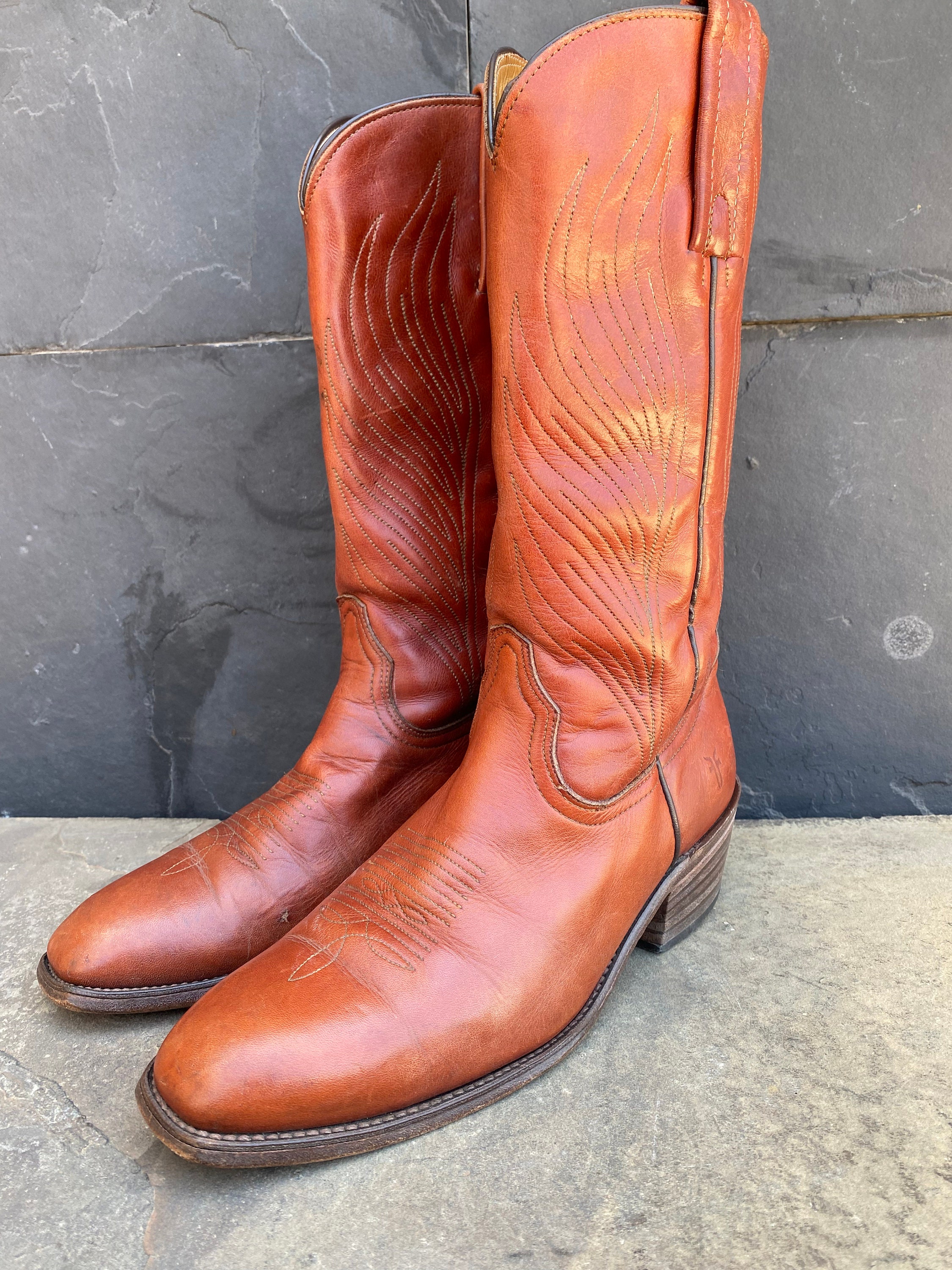 Rare Vintage Frye Western Brown Leather Cowboy Boots Mens Made in USA ...