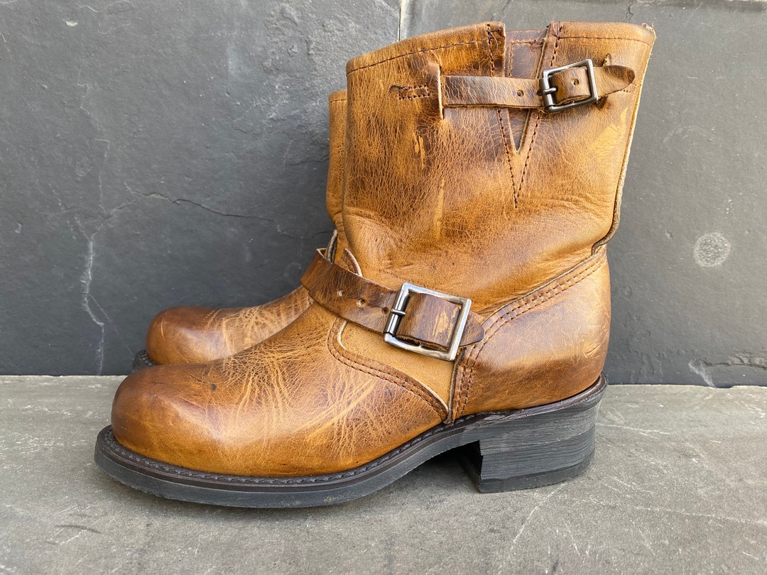 Women FRYE Veronica Short Brown Leather Engineer Moto Boots Size 6.5 M ...