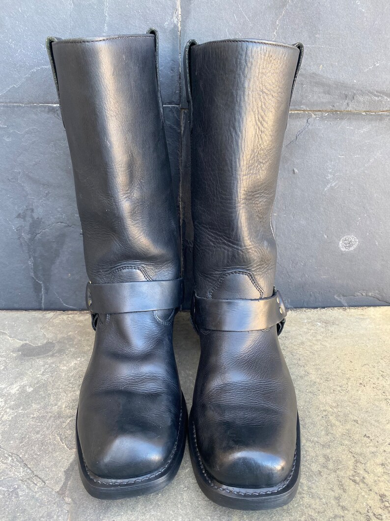 Motoman Vintage Harness Ring Boots Black Moto Riding Square Toe EU 44 ...